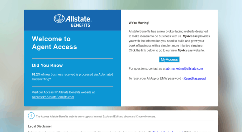 Access access.allstatebenefits.com. Allstate Benefits - Agent Access