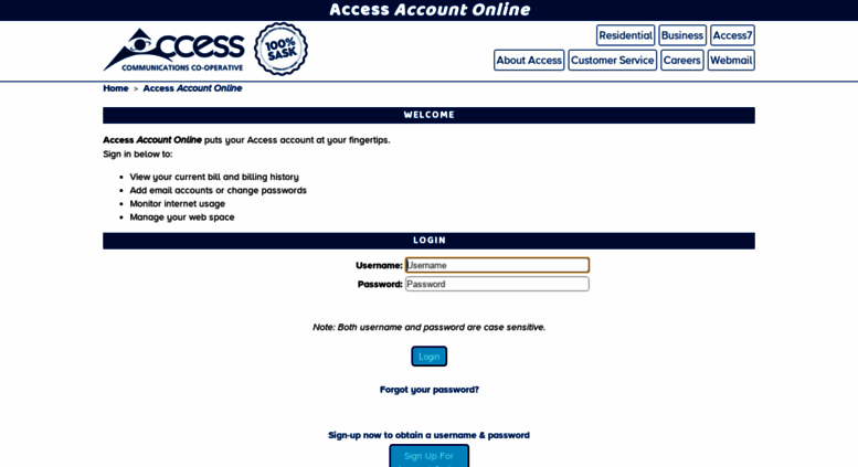 Access account.myaccess.ca. Account Services :: Access Communications
