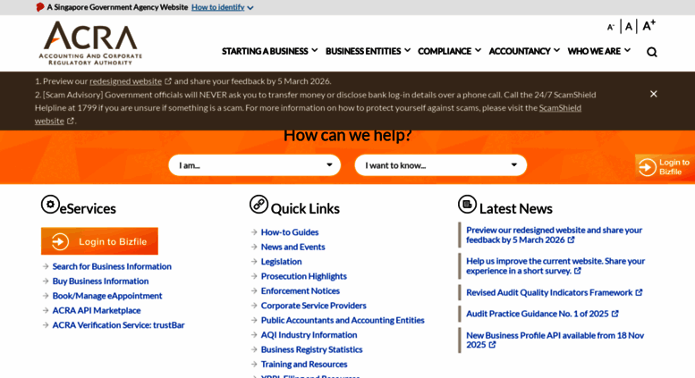 Access acra.gov.sg. Accounting and Corporate Regulatory Authority