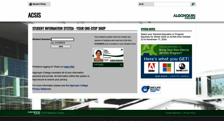 Access acsis.algonquincollege.com. Algonquin College Student ...