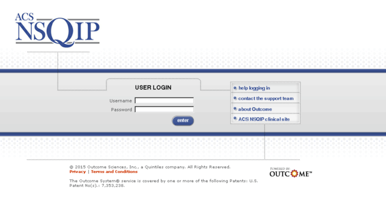 Access acsnsqip.outcome.com. ACS NSQIP Login