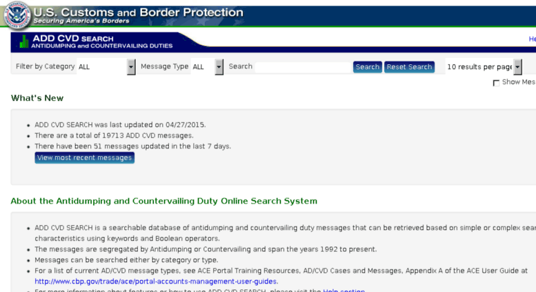 Access addcvd.cbp.gov. ADD CVD Search - Customs and Border Protection