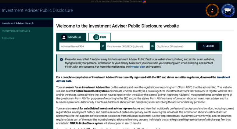 Access adviserinfo.sec.gov. IAPD - Investment Adviser Public Disclosure ...