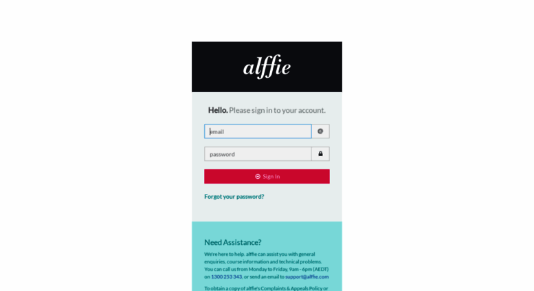 Access app.alffie.com. alffie Login