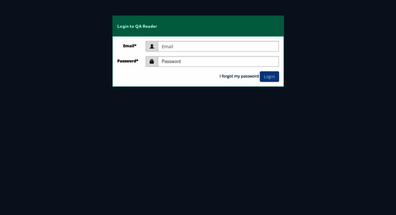Access app.qareader.com. QA Reader - Login