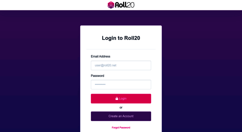 Access app.roll20.net. Login | Roll20: Online virtual tabletop