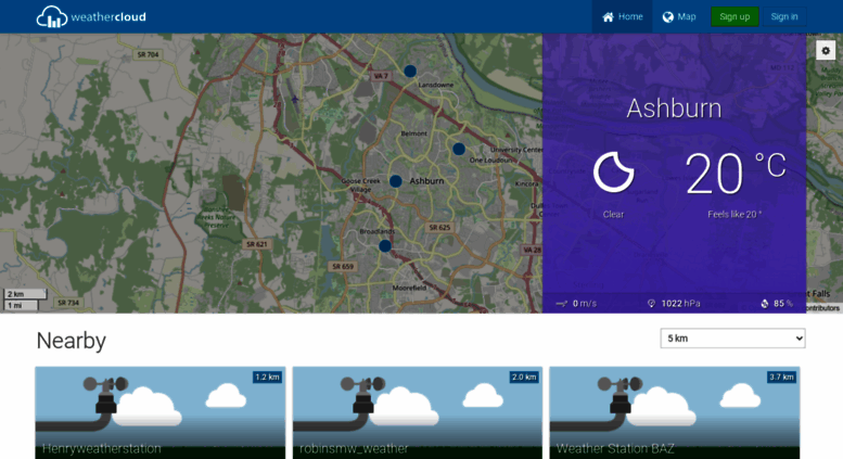 Access app.weathercloud.net. Home - Weathercloud