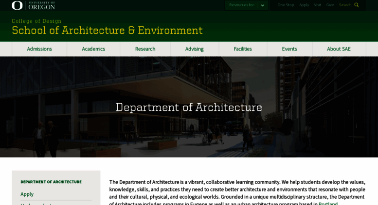 Access architecture.uoregon.edu. Department of Architecture | School of ...