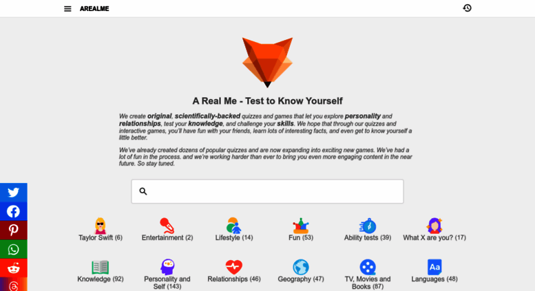 Access arealme.com. A Real Me - arealme.com - Test to know yourself
