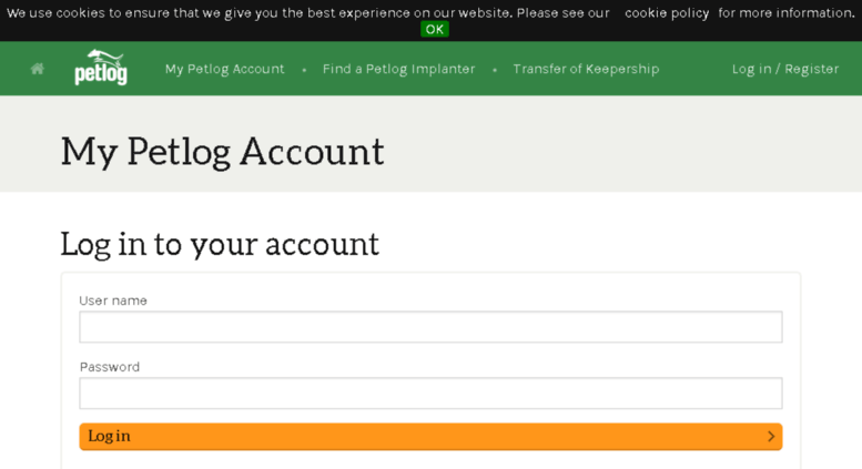 Access authorised.petlog.org.uk. Login