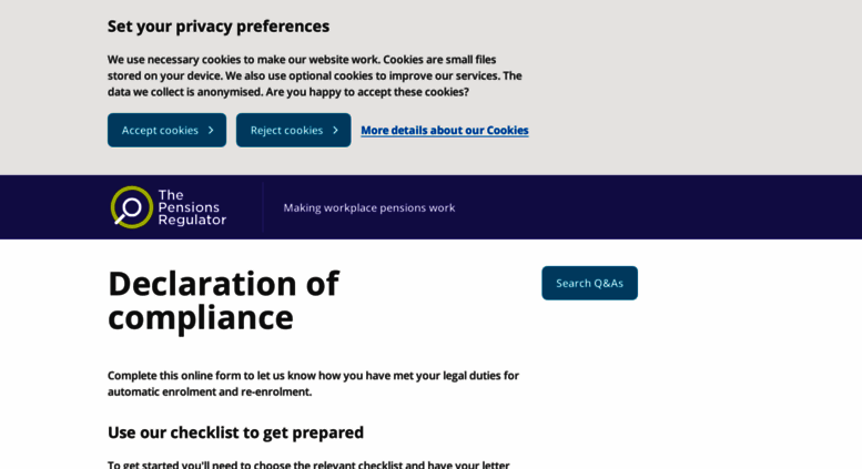 Access autoenrol.tpr.gov.uk. Declaration of compliance | The Pensions ...