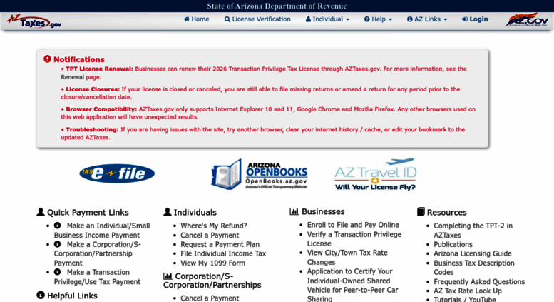 Access aztaxes.gov.