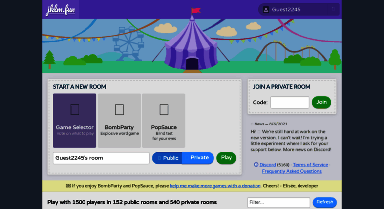 Access bombparty.sparklinlabs.com. JKLM.FUN Party games for PC ...