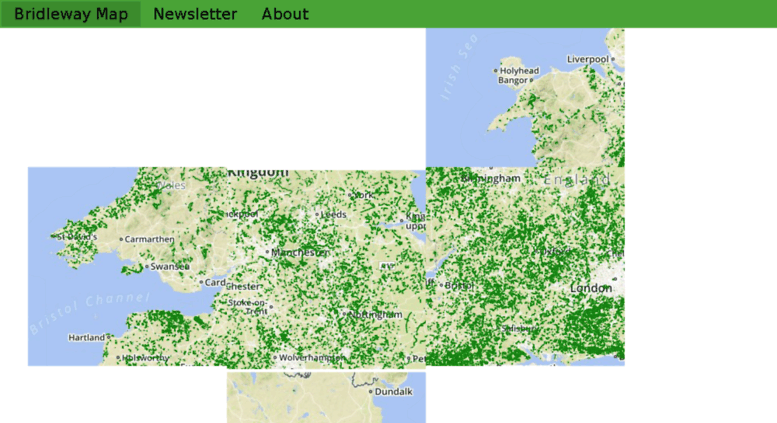 Access bridlewaymap.com. Bridleway Map