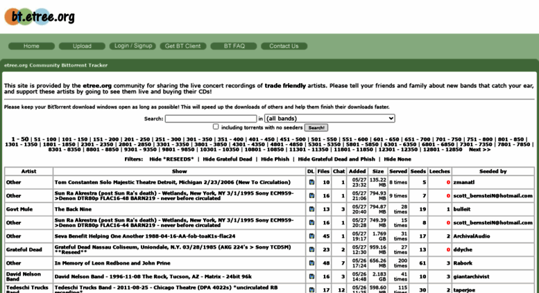 Access bt.etree.org. bt.etree.org | Community Tracker
