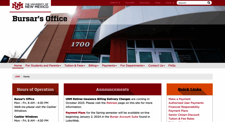Access bursar.unm.edu. The Bursar's Office | The University of New Mexico