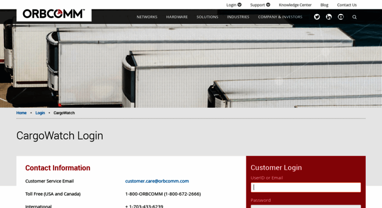 Access cargowatch.startrak.com. Login | ORBCOMM