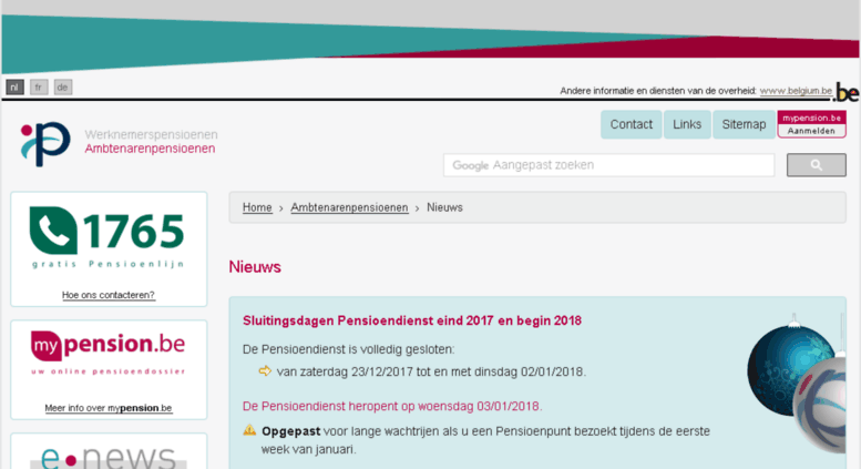 Access cdvupensioenen.fgov.be. Ambtenarenpensioenen: Nieuws