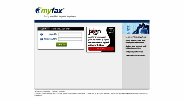 Access central.myfax.com. Internet Fax Service Log In - MyFaxCentral