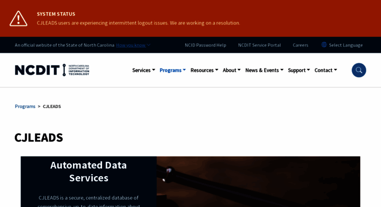 Access cjleads.nc.gov. CJLEADS | NCDIT