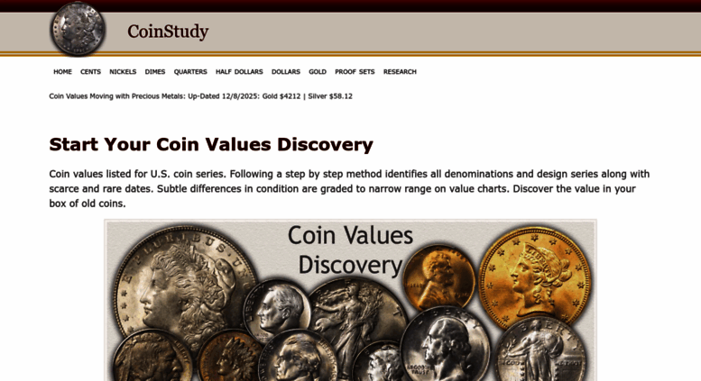 Access coinstudy.com. Coin Values Discovery