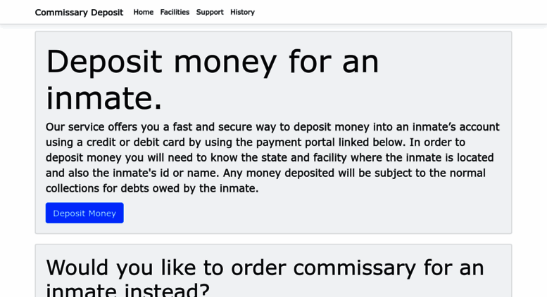 Access commissarydeposit.com. Commissary Deposit - fast and secure ...