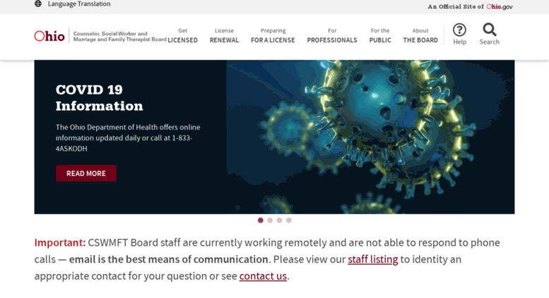 Access cswmft.ohio.gov. Counselor and Social Worker Board | Ohio.gov