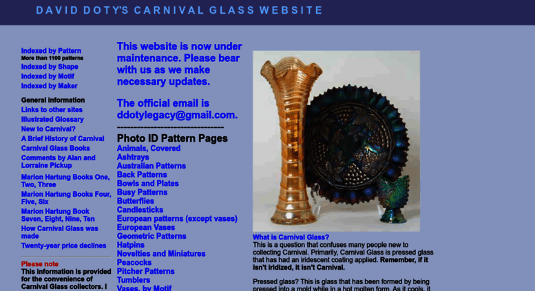 Access ddoty.com. David Doty's Carnival Glass Website