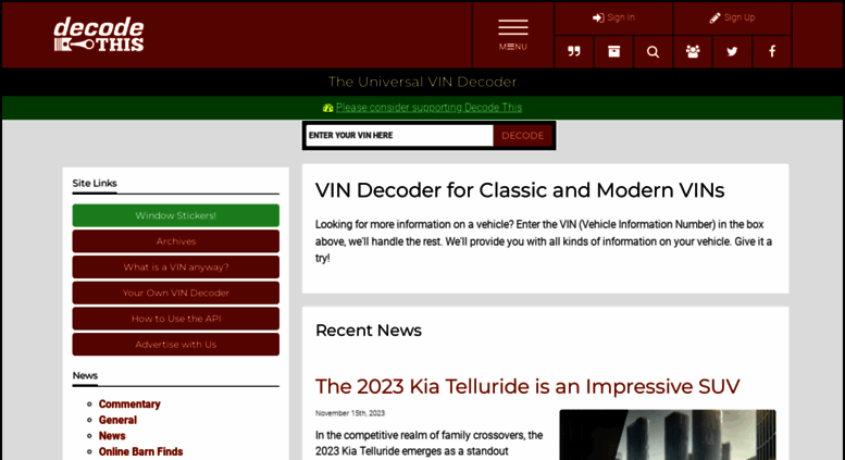 Access decodethis.com. Universal VIN Decoder - Decode This VIN Decoder