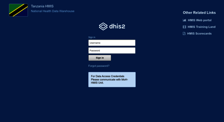 Access dhis.moh.go.tz. Tanzania HMIS