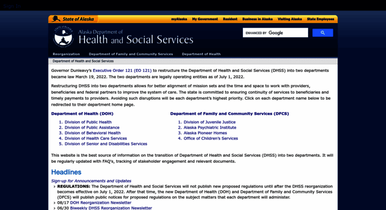 Access dhss.alaska.gov. Alaska Department of Health and Social Services