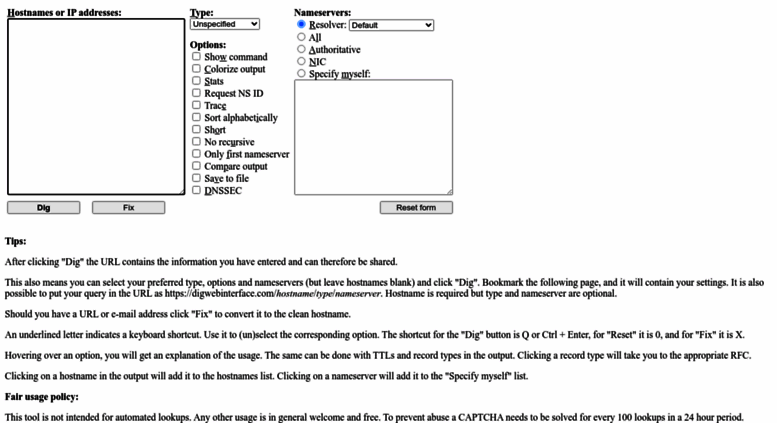 Access digwebinterface.com. Dig web interface - online dns lookup tool