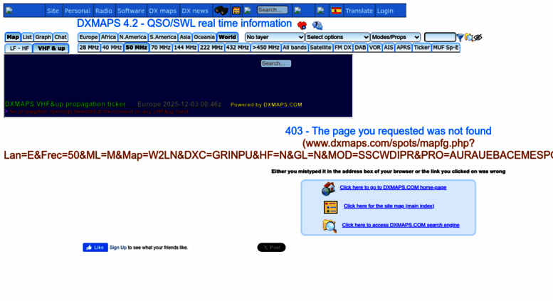 Access dxmaps.com. QSO/SWL real time maps and lists