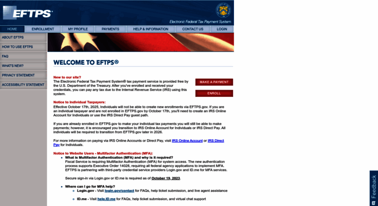Access eftps.com. Welcome to EFTPS online