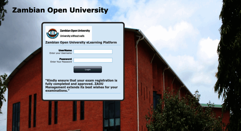 Access elearning.zaou.ac.zm. Zambian Open University