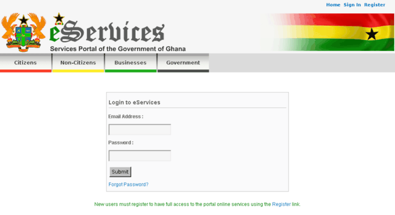 Access elogin.eservices.gov.gh. Login to eServices Portal