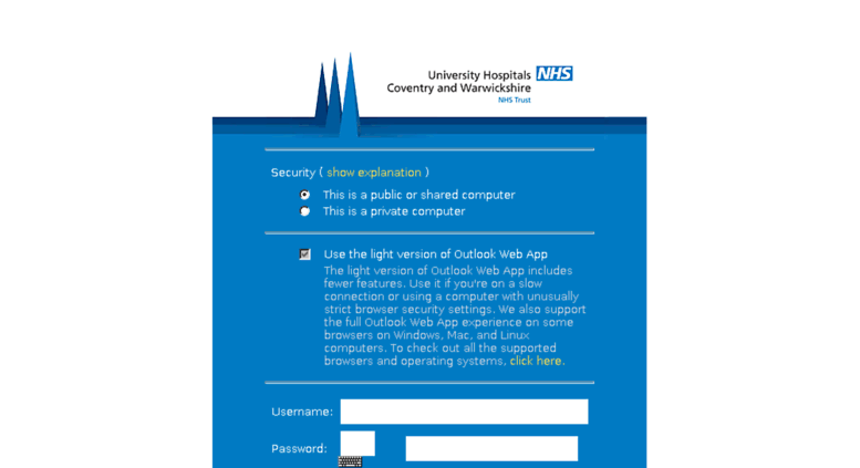 Access email.uhcw.nhs.uk. Outlook