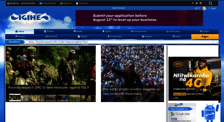 Access en.igihe.com. IGIHE - Welcome