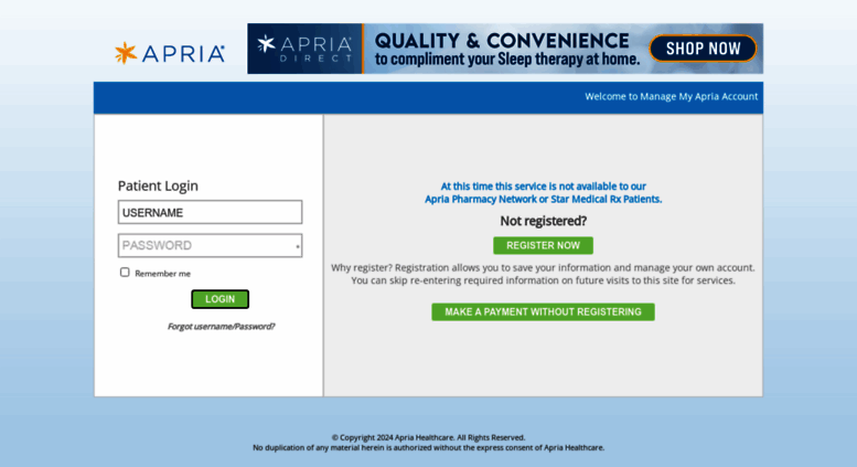 Access epay.apria.com. Login