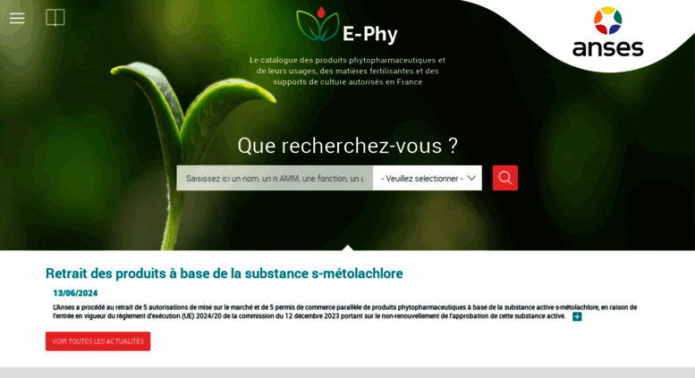 Access ephy.anses.fr. ephy