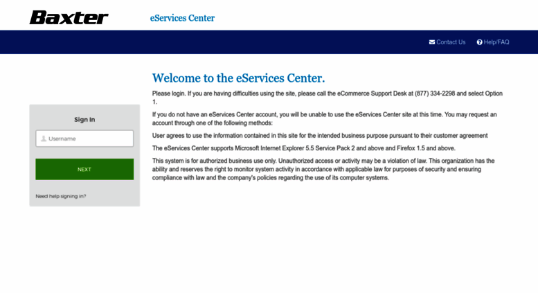 Access eservices.baxter.com. eServices Login