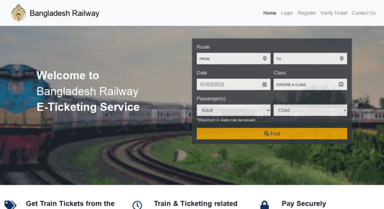 Access esheba.cnsbd.com. BANGLADESH RAILWAY E-TICKETING SERVICE