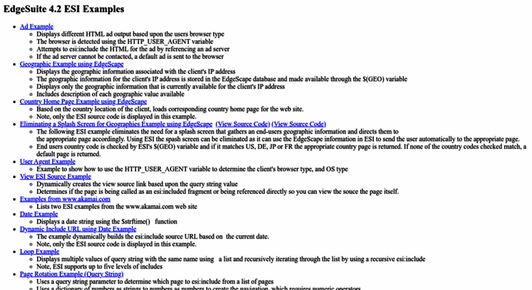Access esi-examples.akamai.com. EdgeSuite 4.2 ESI Examples