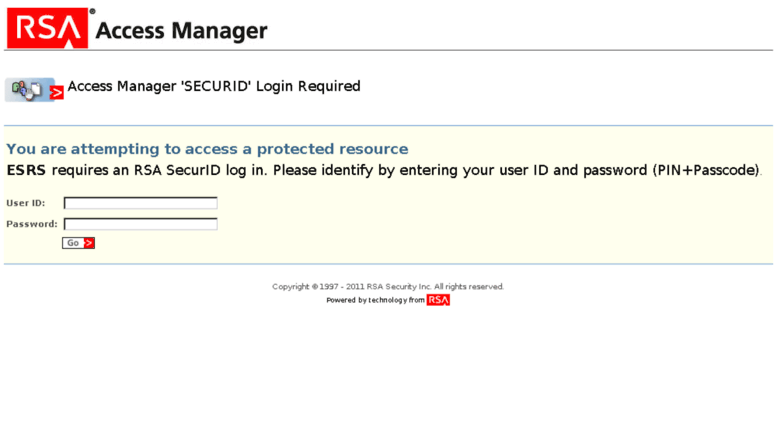 Access esrs.emc.com. RSA Access Manager Basic Login Form