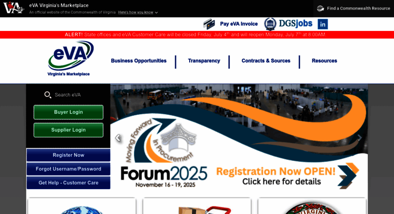 Access eva.virginia.gov. eVA - Virginia's eProcurement Marketplace
