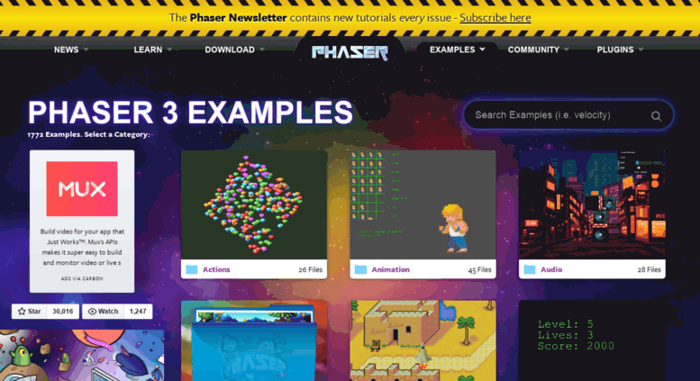 Access examples.phaser.io. Phaser - Examples - Phaser 3 Examples