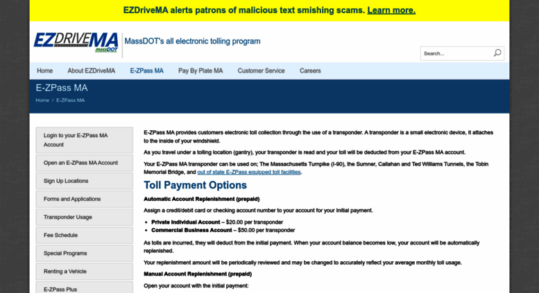 Access ezpassma.com. E-ZPass MA
