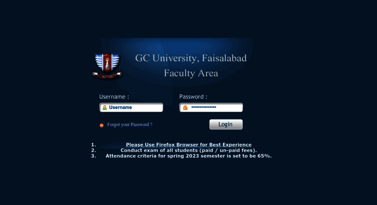 Access faculty.gcuf.edu.pk. Faculty Portal - GCUF