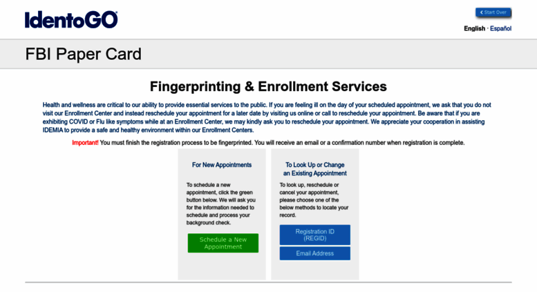 Access fbi.ibtfingerprint.com. IdentoGO