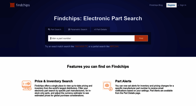 Access findchips.com. Findchips: Electronic Part Search